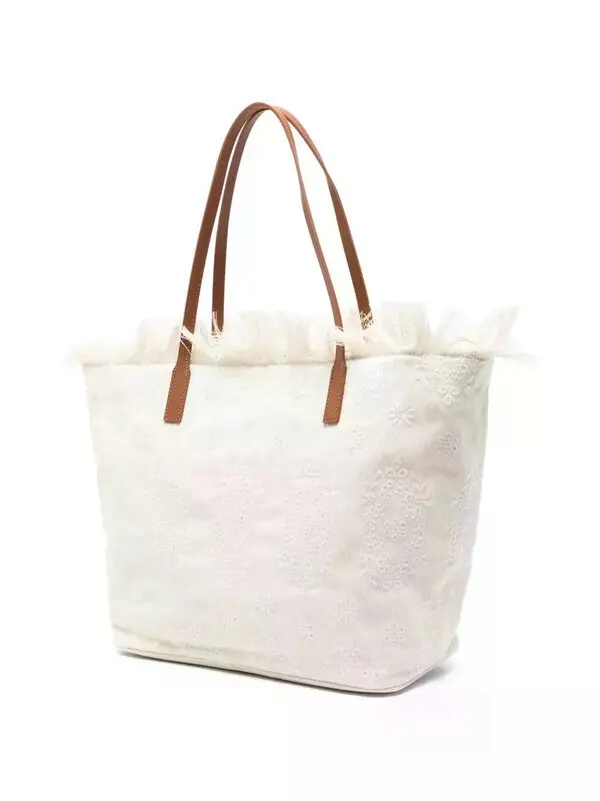 MC2 SAINT BARTH Embroidered Tote Bag With Fringe - Neutrals