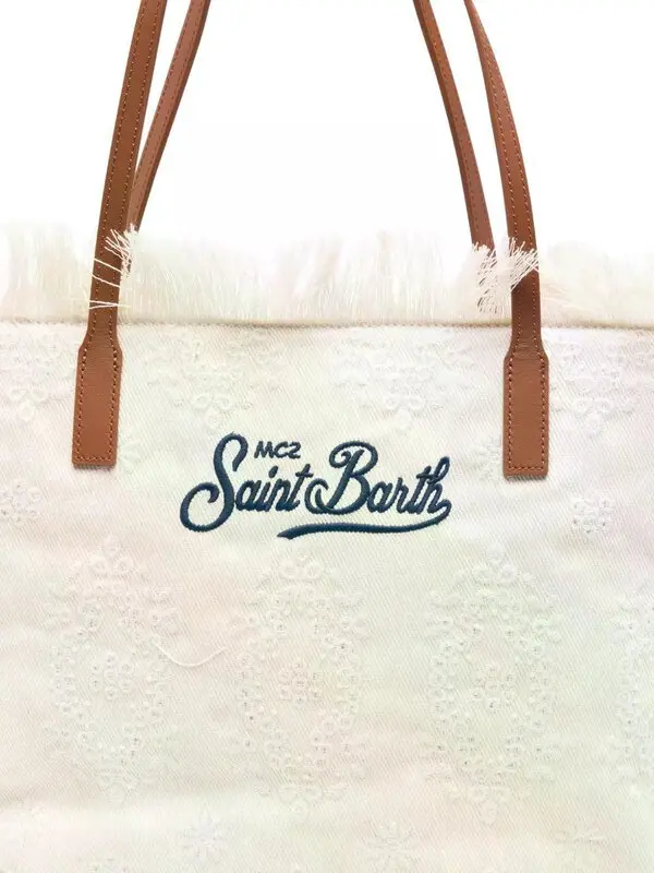 MC2 SAINT BARTH Embroidered Tote Bag With Fringe - Neutrals