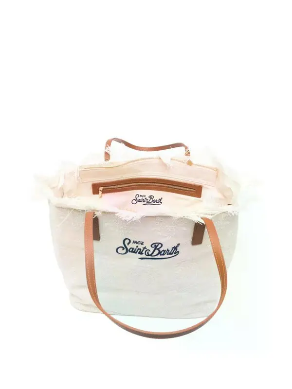 MC2 SAINT BARTH Embroidered Tote Bag With Fringe - Neutrals