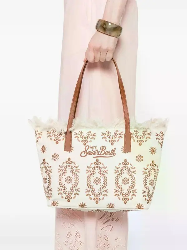 MC2 SAINT BARTH Floral-embroidered Fringed Tote Bag