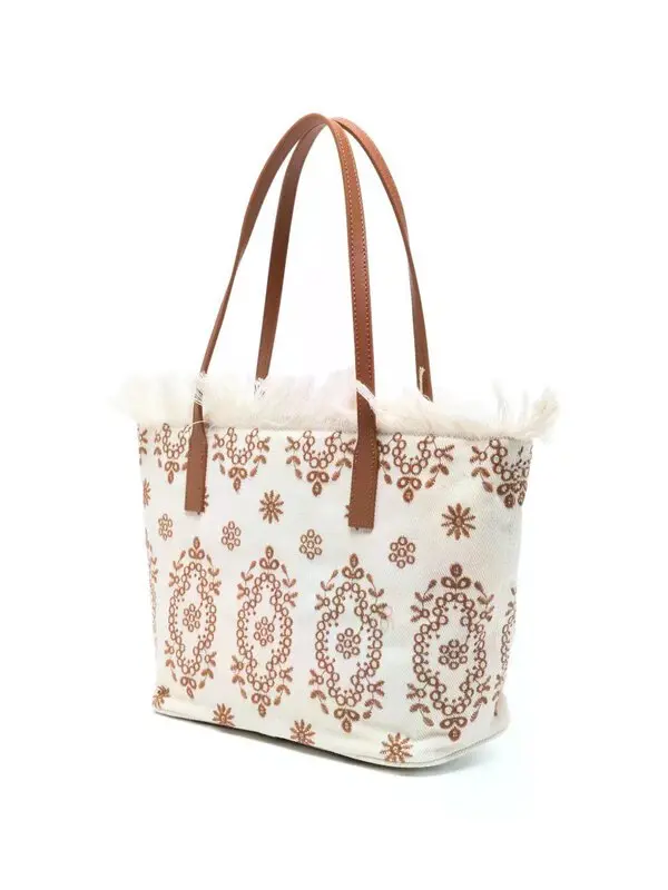 MC2 SAINT BARTH Floral-embroidered Fringed Tote Bag