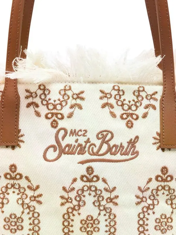 MC2 SAINT BARTH Floral-embroidered Fringed Tote Bag