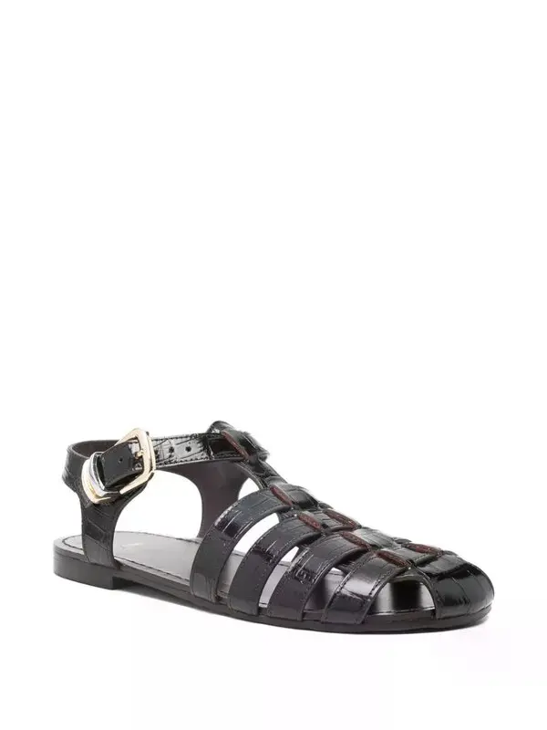 Maje Strappy Croc-effect Leather Sandals With Gold-tone Buckle - Black