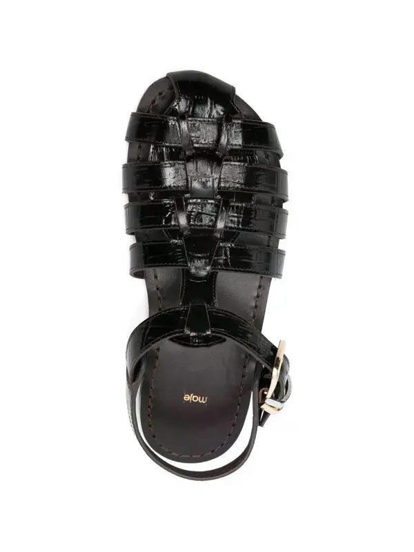Maje Strappy Croc-effect Leather Sandals With Gold-tone Buckle - Black