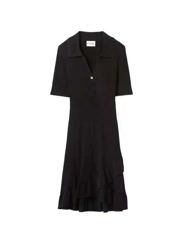 Claudie Pierlot Ruffled Polo Knitted Dress - Black
