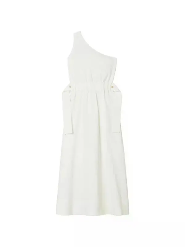 Tory Burch One-shoulder Belted Cotton Dress - White