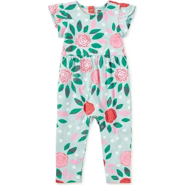 TEA COLLECTION Tulip Sleeve Baby Romper - Spinning Carnations