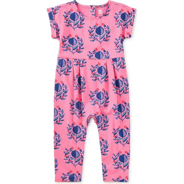 TEA COLLECTION Cuff Sleeve Baby Romper - Pomegranate Floral