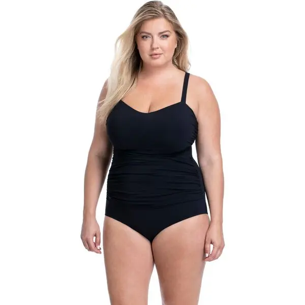 GOTTEX Tutti Frutti Sweetheart Neck Shirred One-piece - Black
