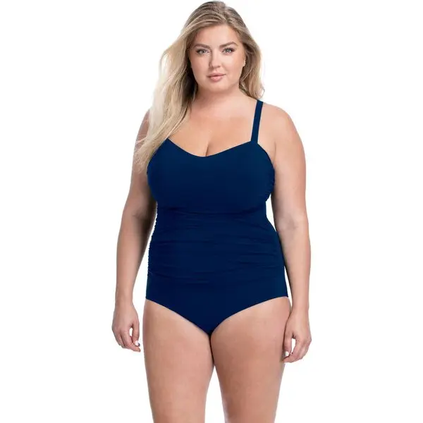 GOTTEX Tutti Frutti Sweetheart Neck Shirred One-piece - Navy
