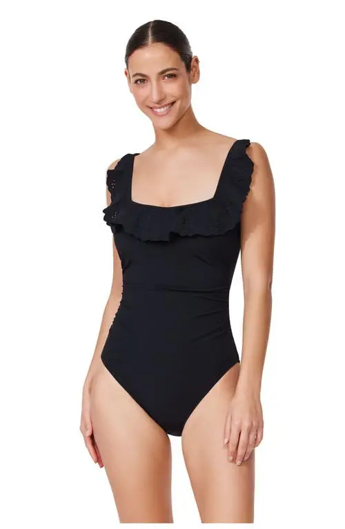 GOTTEX Bachelorette Square Neck Ruffle One Piece - Black
