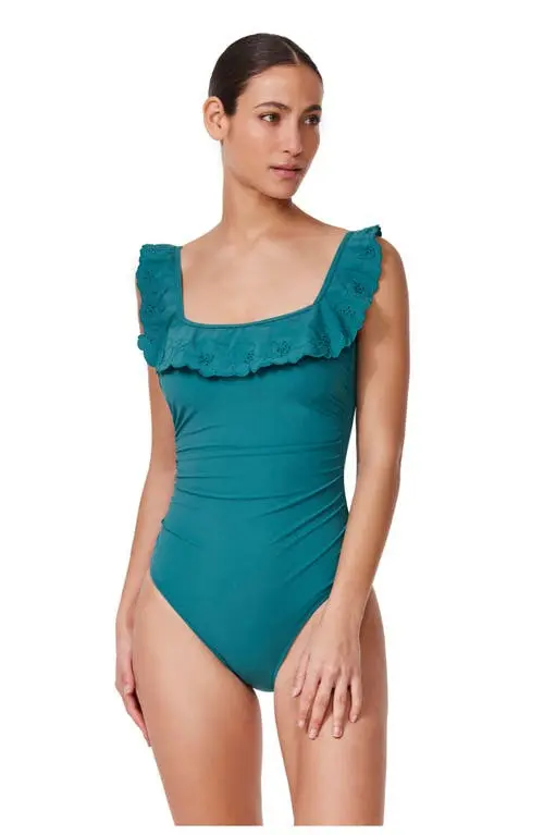 GOTTEX Bachelorette Square Neck Ruffle One Piece - Lagoon