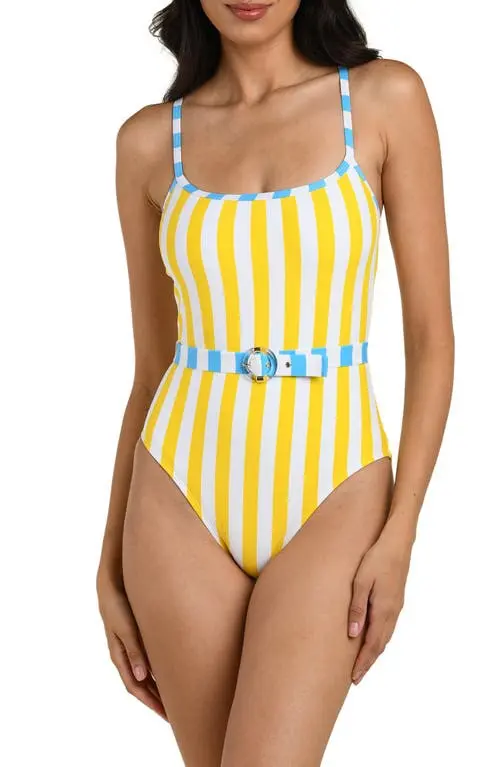 La Blanca Coastal Belted Stripe One-piece Swimsuit - Soleil
