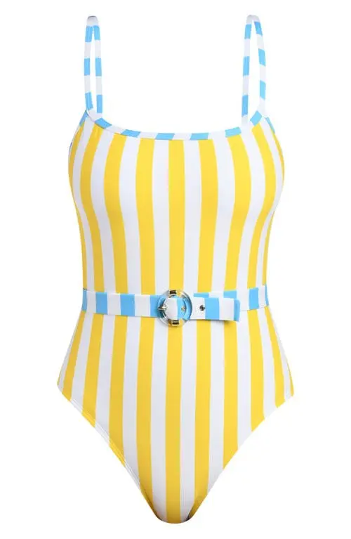 La Blanca Coastal Belted Stripe One-piece Swimsuit
