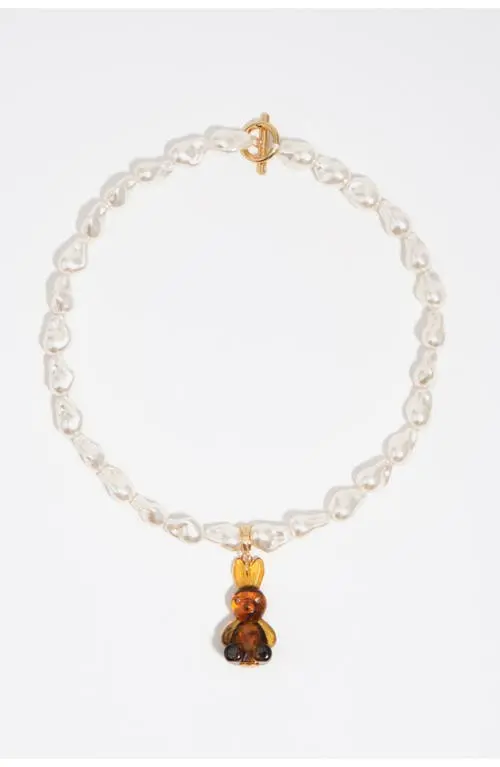 Bimba Y Lola Resin Rabbit And Pearl Necklace - Brown