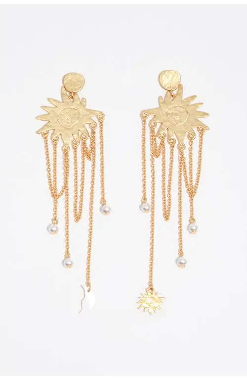 Bimba Y Lola Sun Earrings With Brushed Chains - Gold
