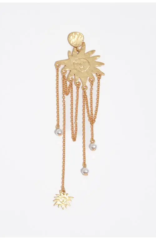 Bimba Y Lola Sun And Chain Dangle Earrings With Faux Pearls
