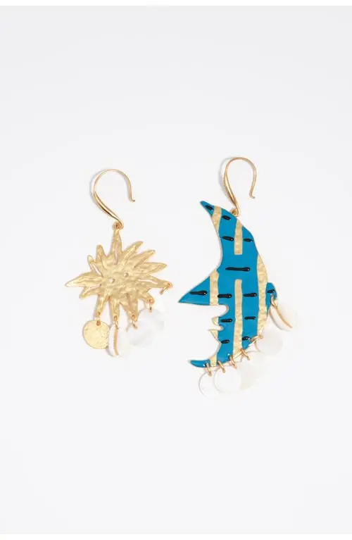 Bimba Y Lola Brushed Moon And Sun Earrings - Blue