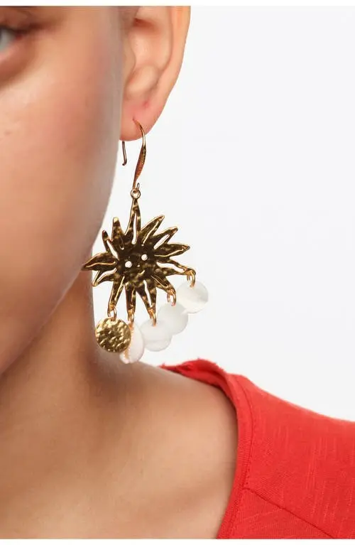 Bimba Y Lola Brushed Moon And Sun Dangle Earrings With Shells - Blue