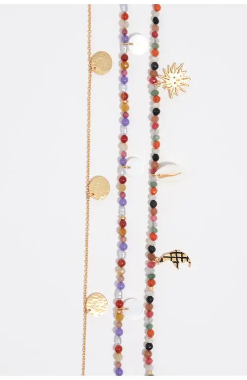 Bimba Y Lola Multicolor Beaded Layered Necklace With Sun And Moon Motifs - Light Lilac