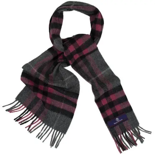 PRINCE OF SCOTS Heritage Plaid Fringed Merino Wool Scarf - Grey