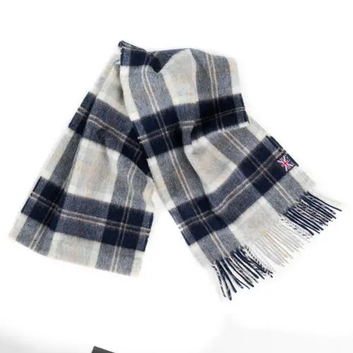 PRINCE OF SCOTS Heritage Plaid Fringed Merino Wool Scarf - Silver