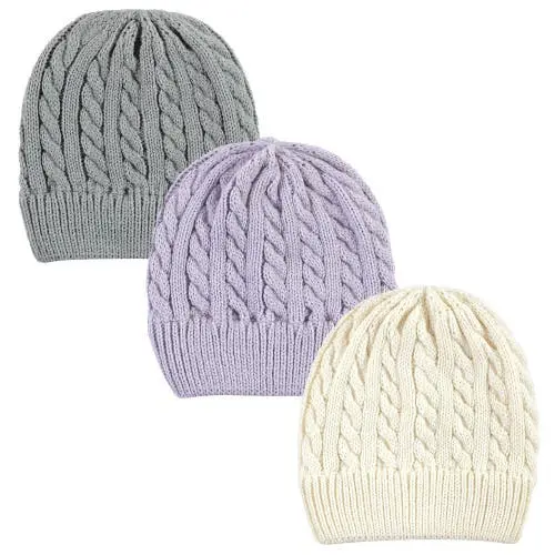 HUDSON BABY Set Of Three Knitted Beanies - Lilac Cream