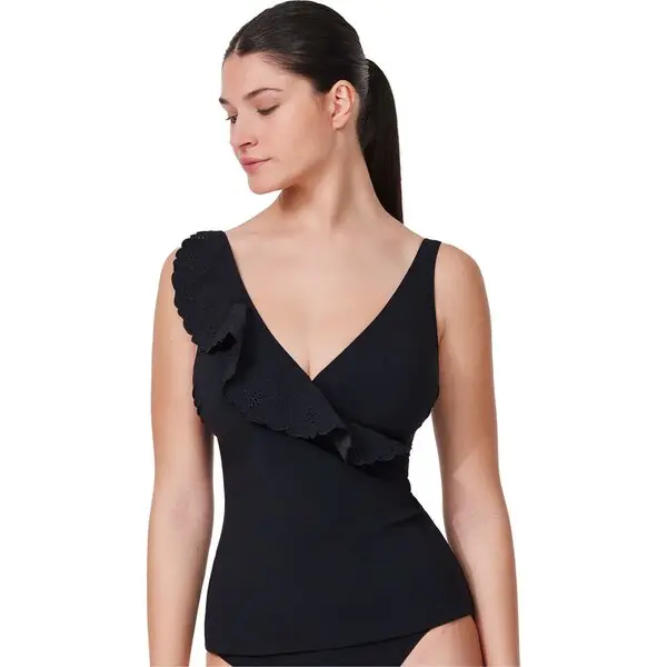 GOTTEX Bachelorette Ruffle V-neck Surplice Tankini Top - Black
