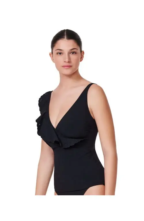 GOTTEX Bachelorette Ruffle V-neck Surplice Tankini Top - Black