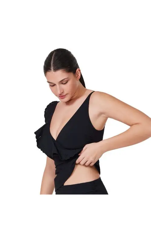 GOTTEX Bachelorette Ruffle V-neck Surplice Tankini Top - Black