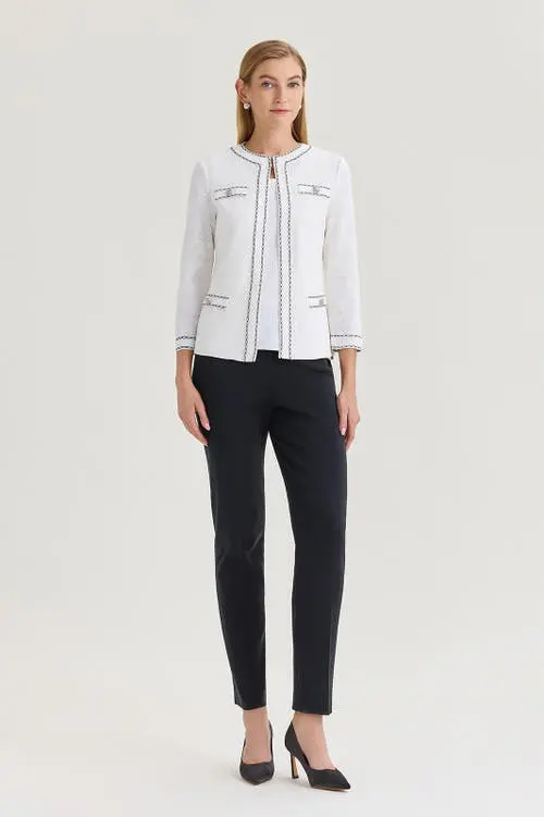 Ming Wang Heritage Diamond Faux Link Trim Knit Jacket