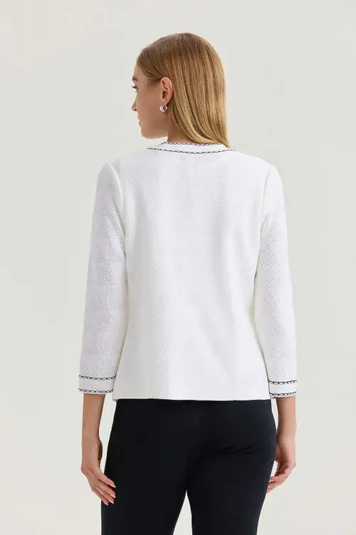 Ming Wang Heritage Diamond Faux Link Trim Knit Jacket
