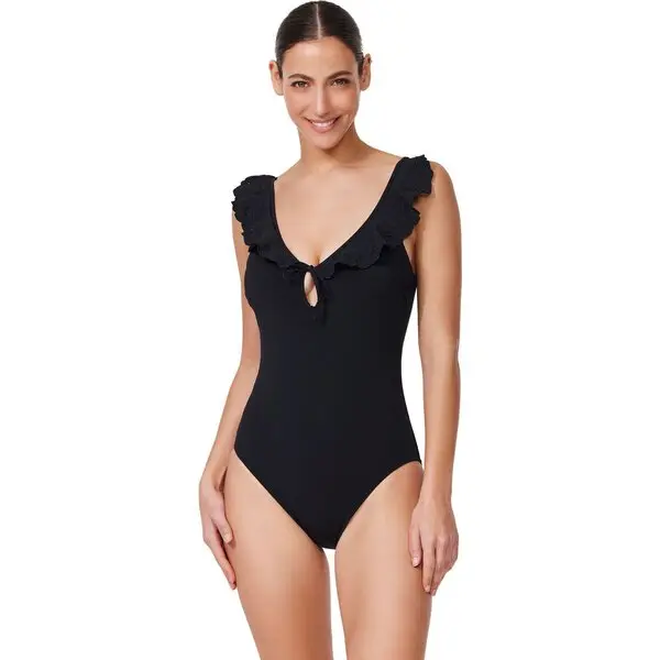 GOTTEX V-neck Ruffle One Piece - Black