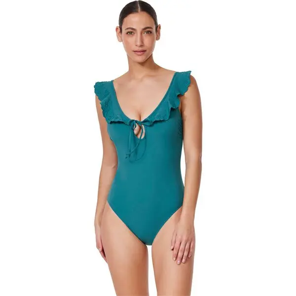 GOTTEX V-neck Ruffle One Piece - Lagoon