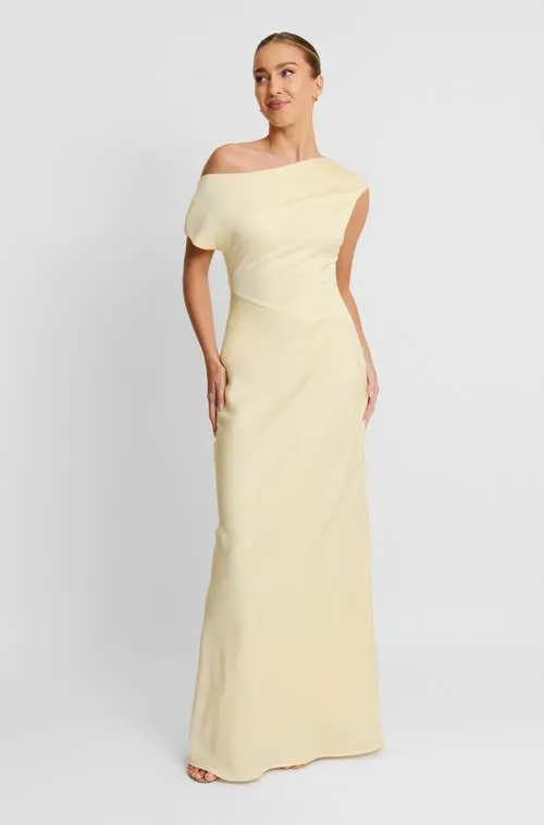 SIX STORIES Asymmetric Satin Bridesmaid Dress - Lemon