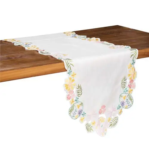 C&F HOME Elegant Easter Egg Cutwork Machine Washable Novelty Shaped Table Runner 17.5" X 68