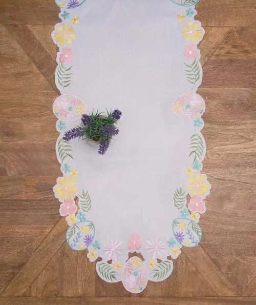 C&F HOME Elegant Easter Egg Cutwork Machine Washable Novelty Shaped Table Runner 17.5" X 68