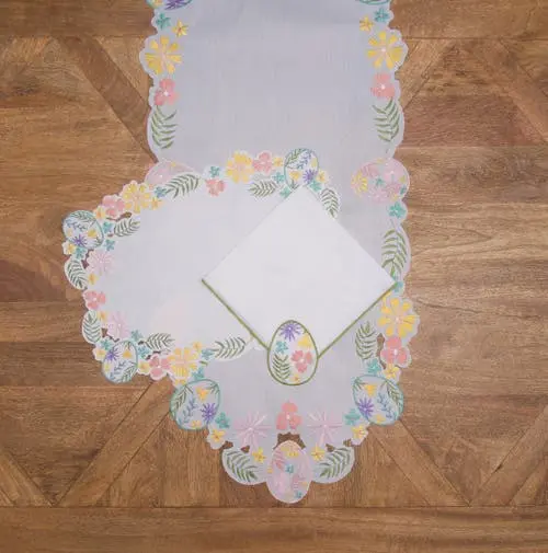 C&F HOME Elegant Easter Egg Cutwork Machine Washable Novelty Shaped Table Runner 17.5" X 68