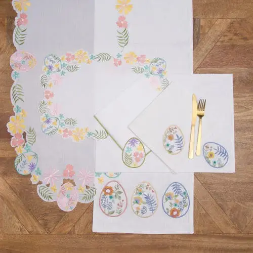 C&F HOME Elegant Easter Egg Cutwork Machine Washable Novelty Shaped Table Runner 17.5" X 68