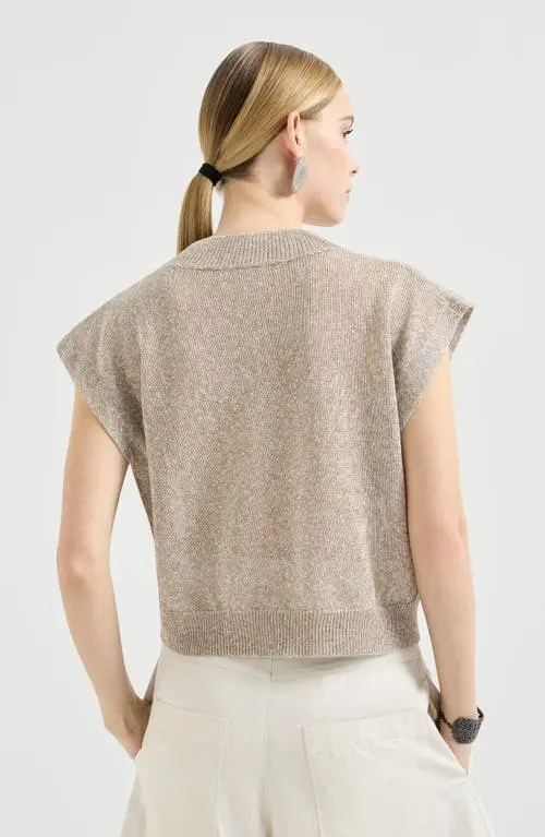 Brunello Cucinelli Linen And Cotton Diamond Yarn Sweater - Light Brown
