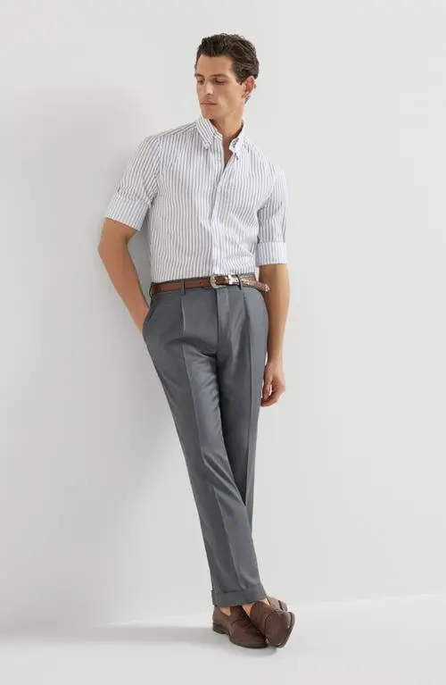 Brunello Cucinelli Super 150s Virgin Wool Batavia Trousers - Medium Grey
