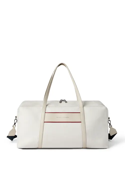Brunello Cucinelli Canvas Bag With Logo - Silver
