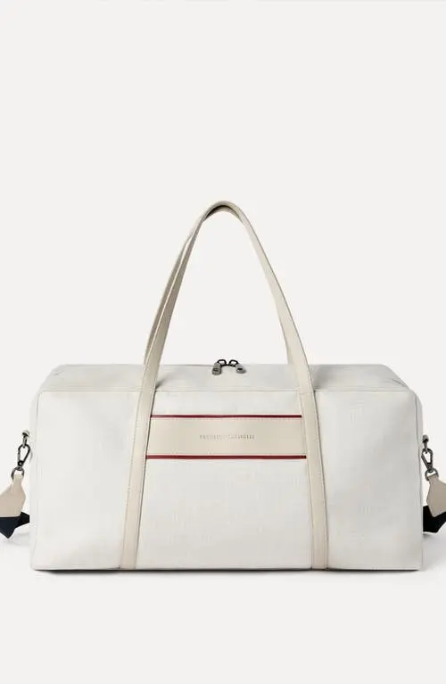 Brunello Cucinelli Canvas Bag With Logo - Silver