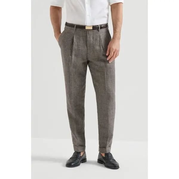 Brunello Cucinelli Houndstooth Pleated Trousers - Hazelnut