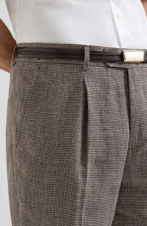 Brunello Cucinelli Houndstooth Pleated Trousers - Hazelnut
