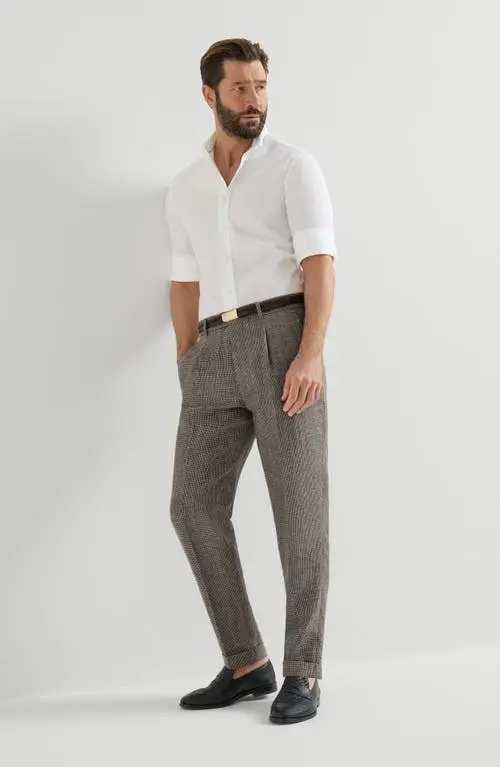 Brunello Cucinelli Houndstooth Pleated Trousers - Hazelnut