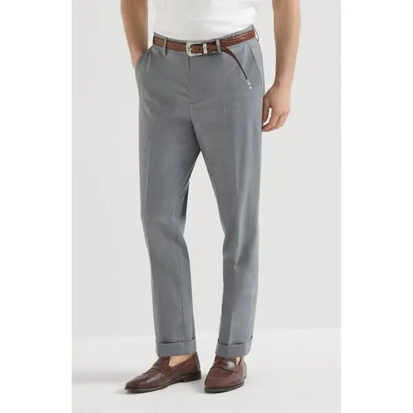 Brunello Cucinelli Leisure Fit Trousers In Hopsack Blend - Grey