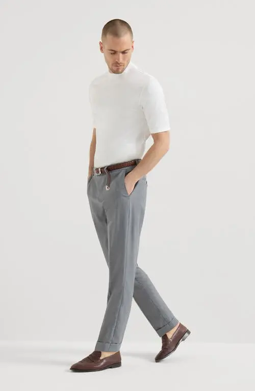 Brunello Cucinelli Leisure Fit Trousers In Hopsack Blend - Grey