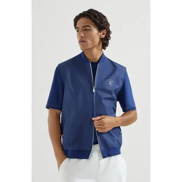 Brunello Cucinelli Nylon Vest With Logo - Avio Blue