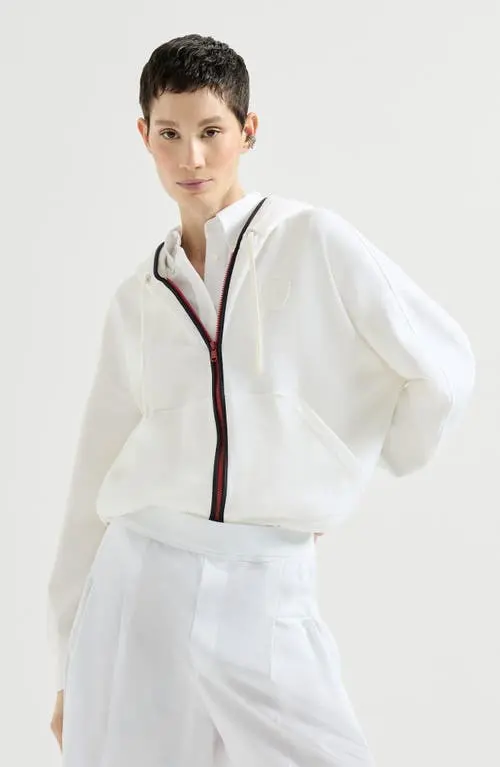 Brunello Cucinelli Hooded Cotton Piqué Sweatshirt With Logo - White